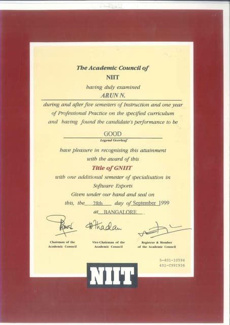 NIIT Certificate | PDF