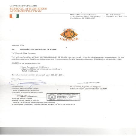 University of Miami - Letter | PDF