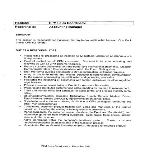 CPM Sales Coordinator | PDF