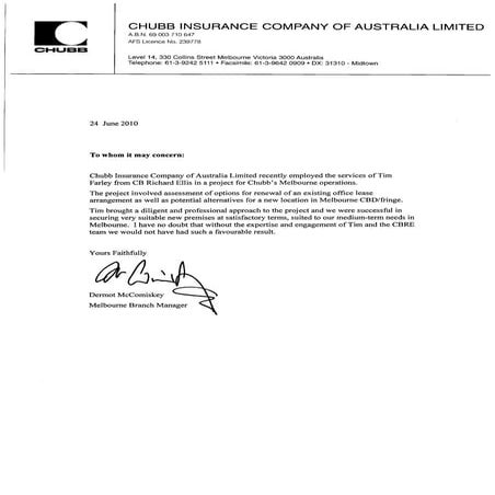 Chubb Reference Letter - TJF | PDF