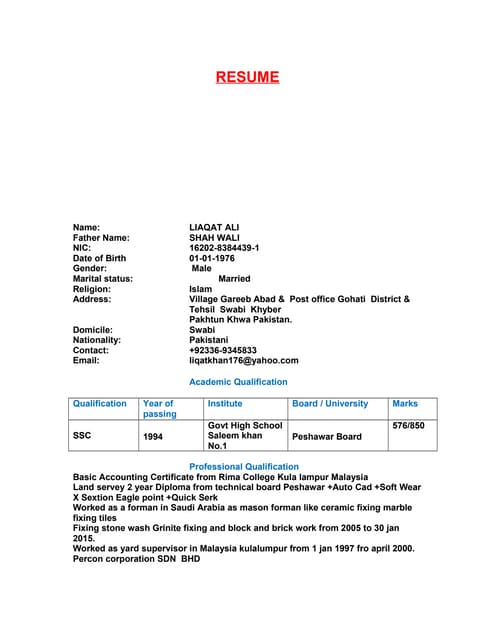liaqat ali cv | PDF liaqat ali cv | PDF