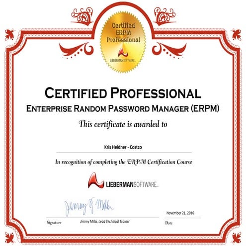 ERPM-Certificate-Kris Heidner - Costco | PPT