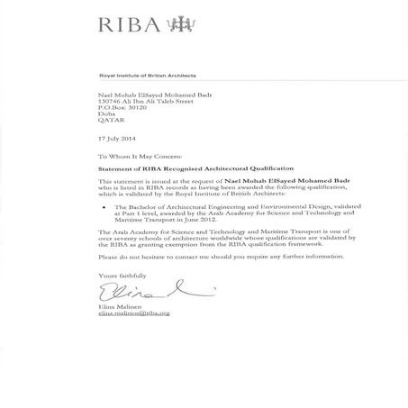 Nael Badr RIBA Part 1 Statement | PDF