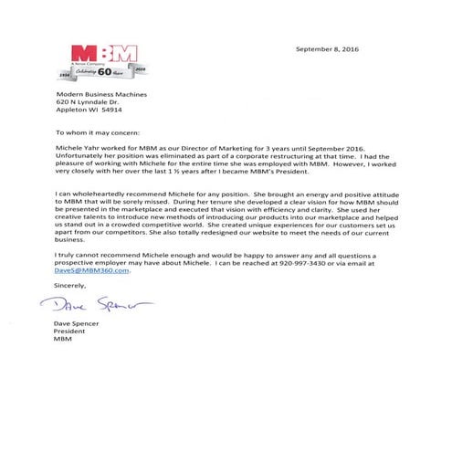 Michele Yahr Reference Letter | PDF