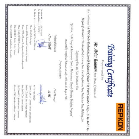 TRAINING CERTIFICATE REPKON0001 | PDF