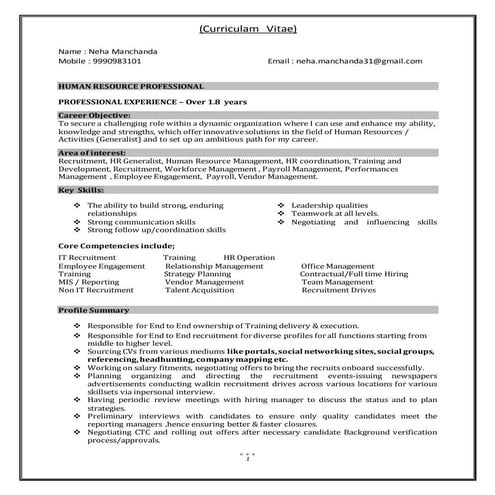 Neha CV_Updated | DOCX | Resume Writing and Advice | Job Search