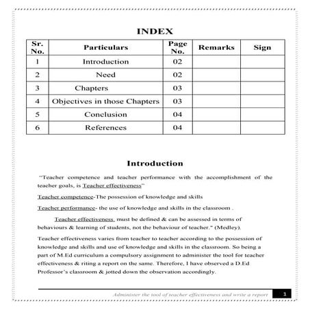 administer the tool of teacher effectiveness and write a report | PDF
