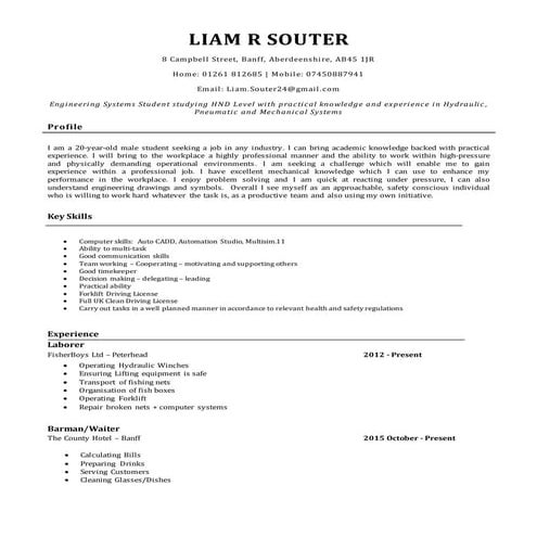 Liam Souter - Curriculum Vitae | DOCX