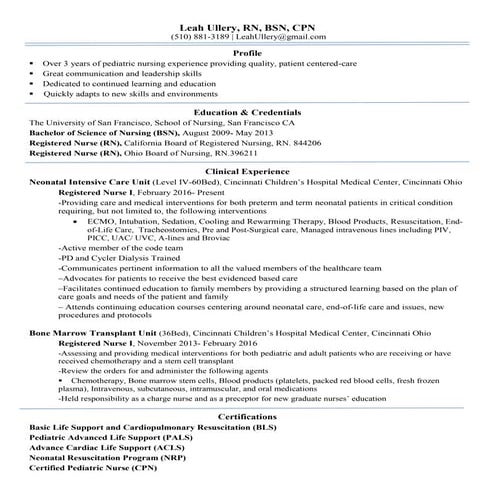 Jenna Peary RN, BSN Resume 2017 | PDF