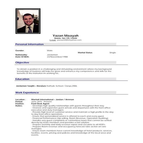 Yazan CV cc | PDF | Hospitality Industry | Industries