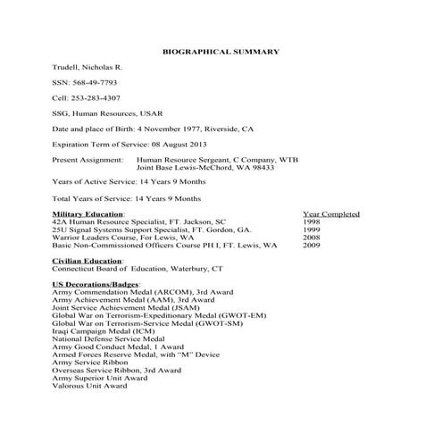 Trudell military bio summary | PDF