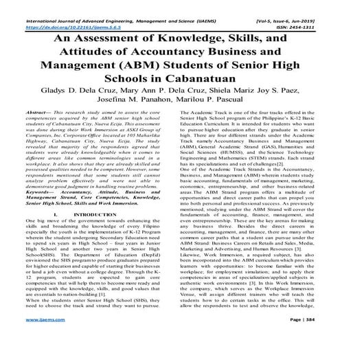 An Assessment of Knowledge, Skills, and Attitudes of Accountancy Business and Management (ABM ...
