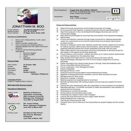 Jonatthan M Boo_Curriculum Vitae | PDF | Logistics | Business