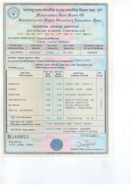 10th mark sheet and certificate | PDF