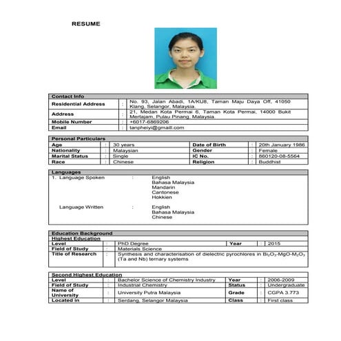 Resume Phei Yi | PDF | Chemistry | Science