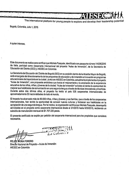 AIESEC Colombia certificate of participation 1 | PDF
