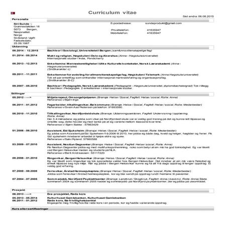 CV OPPDATERT AUGUST 2015 | PDF