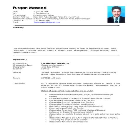CV of Furqan Masood (2) | DOC | Business Administration | Business