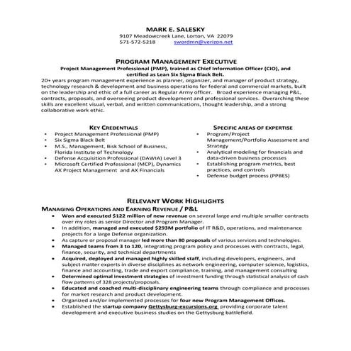 Resume Mark Salesky PMC4.T | PDF