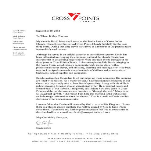 Reference Letter Pastor Matt