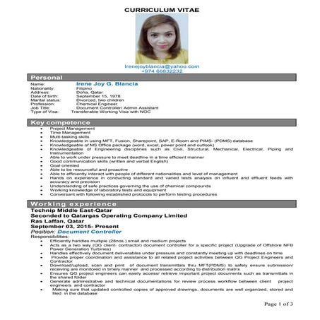 CV of Irene Joy Blancia_2016 | PDF