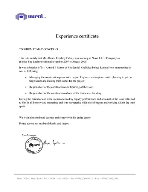Q.C Engineer Experience Certificate from Techshore | PDF