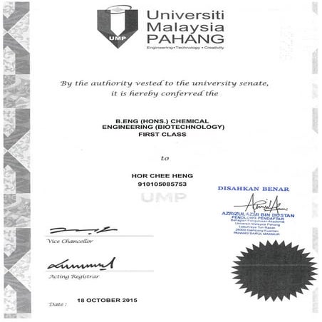 Degree Cert_Hor Chee Heng_UMP | PDF
