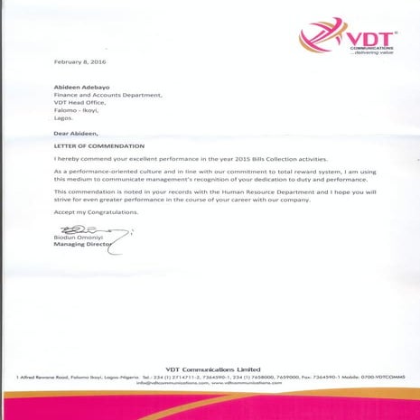 VDT Letter of Commendation | PDF