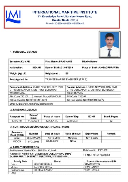 CONSTANTINE VINOD - BIO DATA | PDF