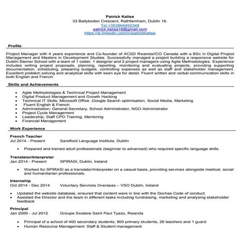 Patrick Kalisa.CV