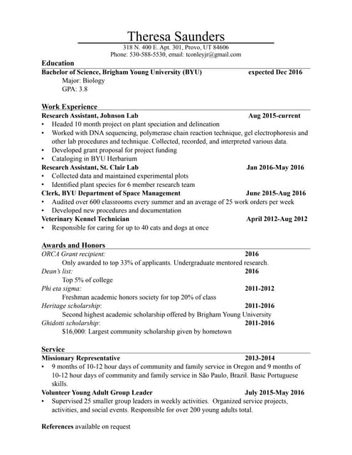 Resume for Senior Seminar | DOCX