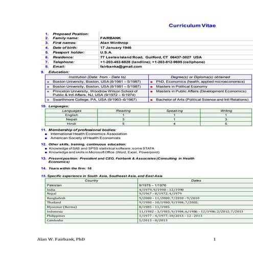 CV_ADBformat_AlanFairbank_082016 | DOCX | Healthcare Industry | Industries