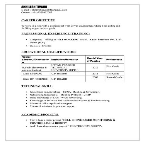 RESUME | DOC | Computer Networking | Computing