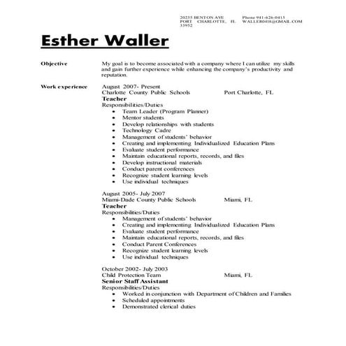 Waller Esther Resume 2016 | DOCX