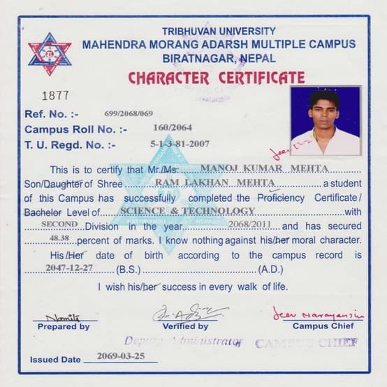 Character Certificate | PDF