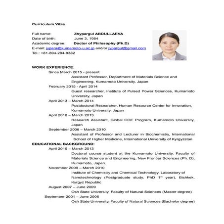 Author CV (resume) | PDF | Chemistry | Science