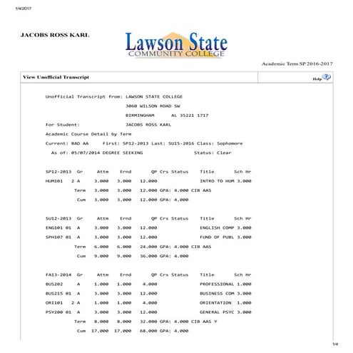 LawsonUnofficialTranscript-Final | PDF