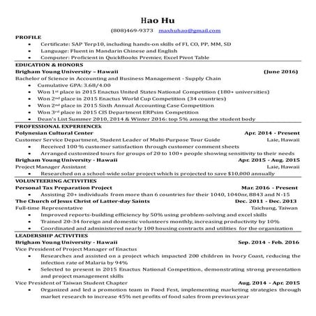 Resume Hao Hu | DOCX