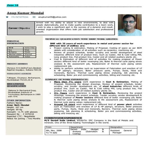 CV_Anup | DOCX | Civil Engineering Industry | Industries