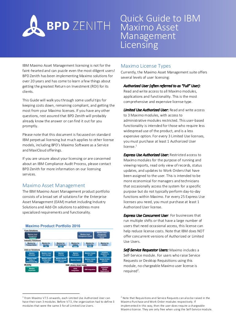Quick Guide to IBM Maximo Asset Management Licensing