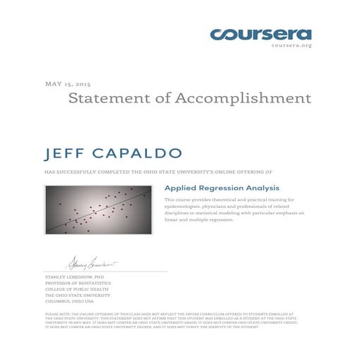 Coursera Applied Regression Analysis Certificate Pdf Education