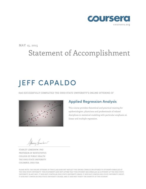 Coursera Applied Regression Analysis Certificate Pdf Education