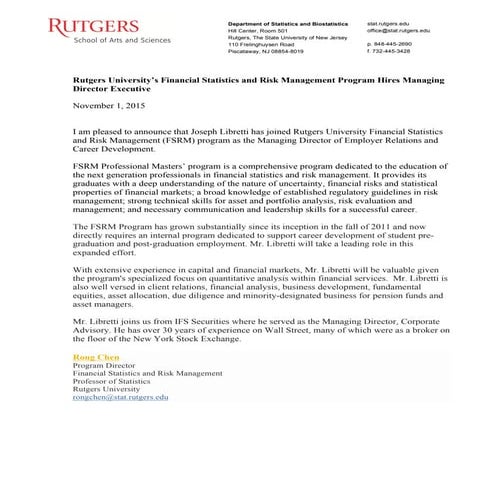 Joseph Libretti joins Rutgers University as Managing Director | PDF ...