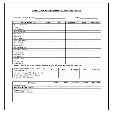 EMPLOYEE INTERVIEW EVALUATION FORM | DOCX