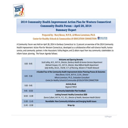 Community Health Improvement Action Plan for Western CT Final Summary ...