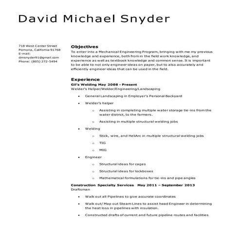 David Resume Updated 1-13-15 | DOCX