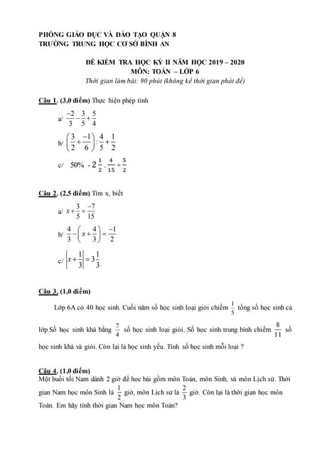 Đề Thi HK2 Toán 6 - THCS Tây Úc | PDF