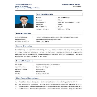 [CV] - english yayan mahaga | DOCX