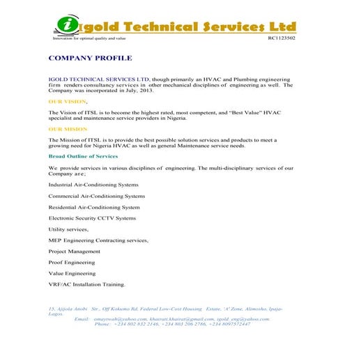 IGOLD TECHNICAL SERVICES LTD PROFILE 1 | PDF