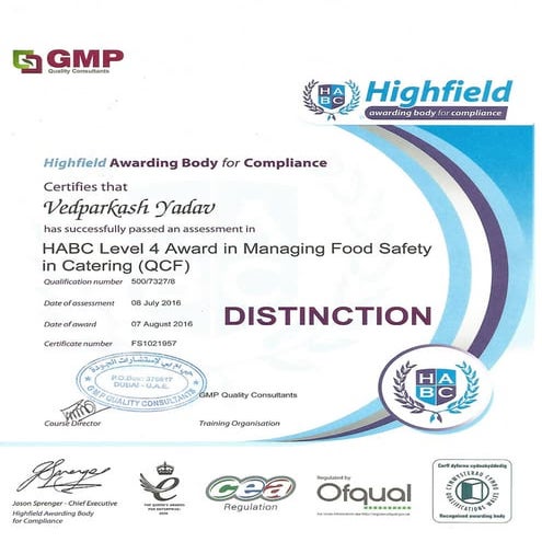 Food safety Level 4 certificate | PDF
